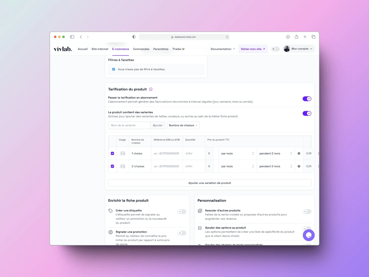 Gérer la tarification de vos produits • Vivlab